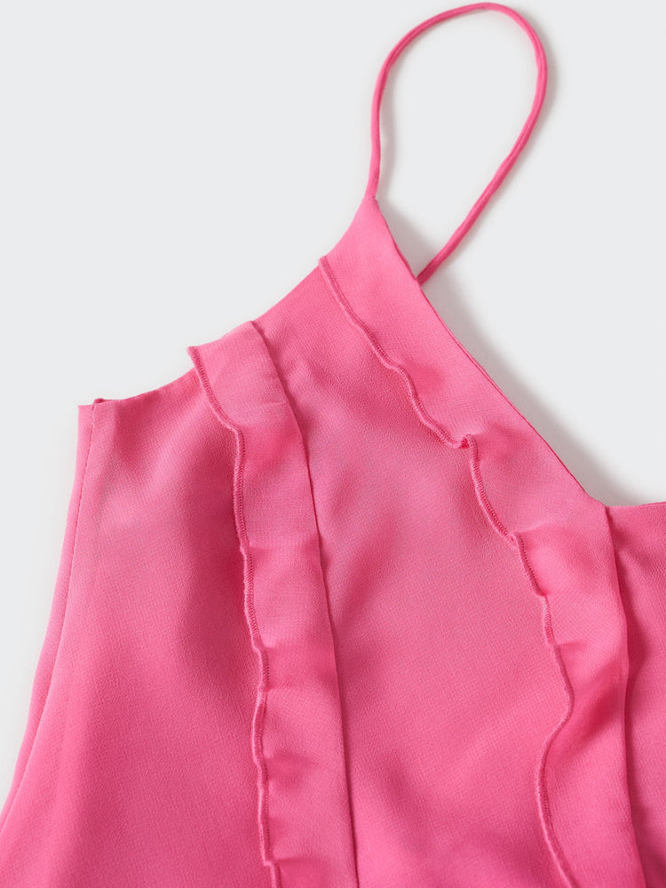 Pink Side Slit Backless Maxi Dress With Ruffle Detail – ADONIS BOUTIQUE