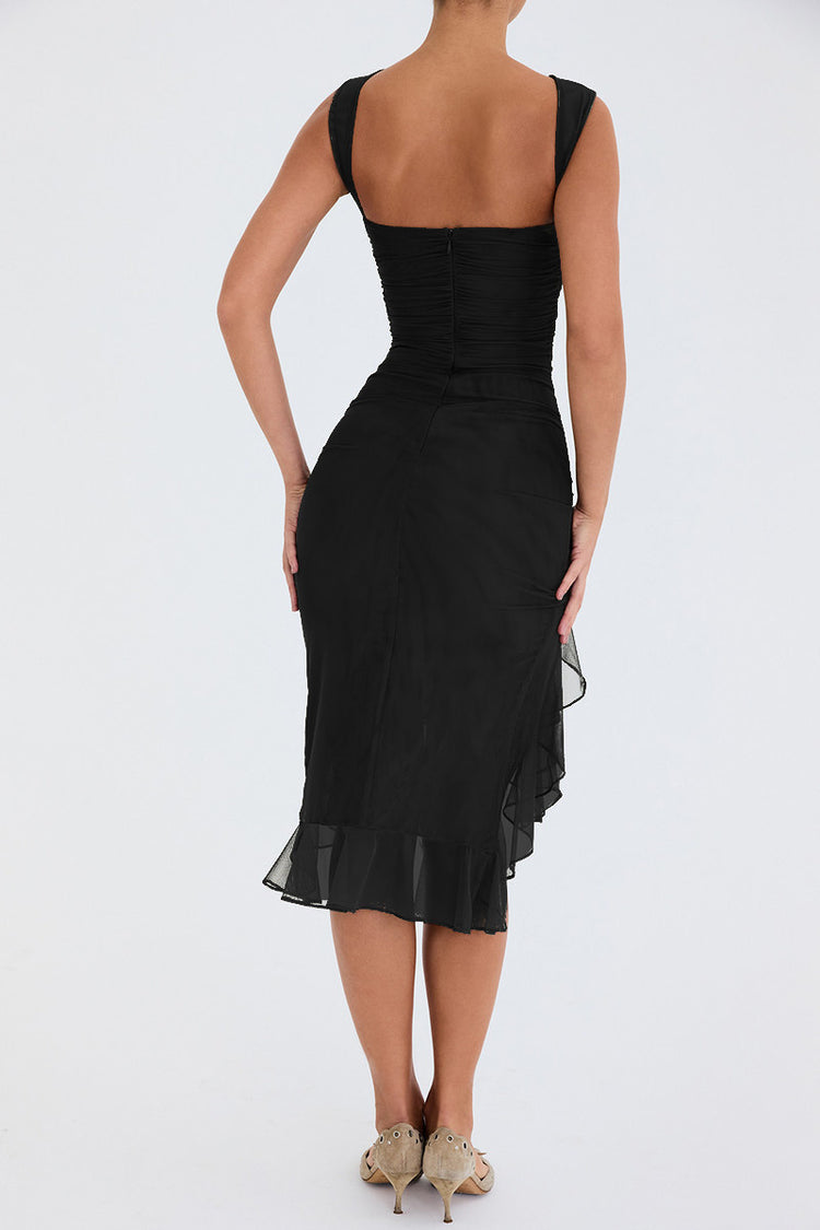 Black Sleeveless Backless Ruffle Midi Dress – ADONIS BOUTIQUE