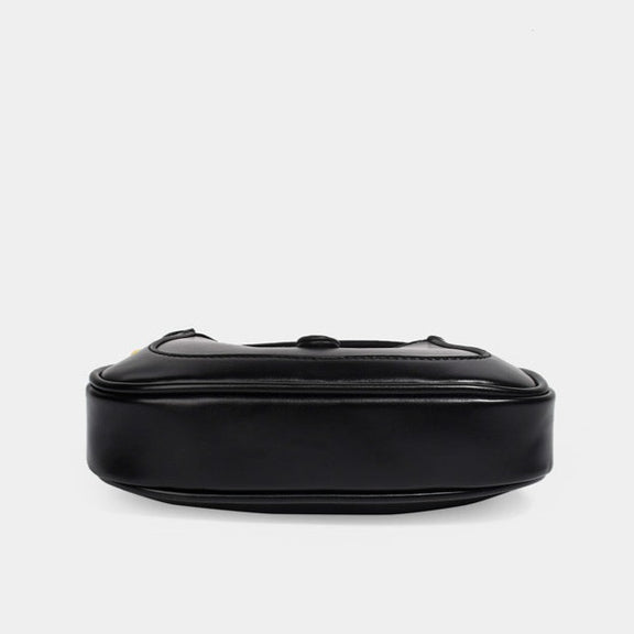 Black Classic Curved Leather Handbag with Signature Buckle Closure ...