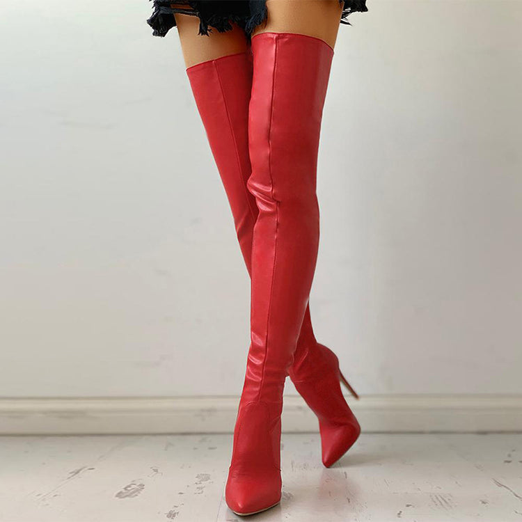 Red Leather Tight Over The Knee Boots – ADONIS BOUTIQUE