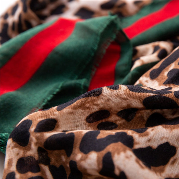 Leopard Print Scarf With A Red And Green Trim – ADONIS BOUTIQUE